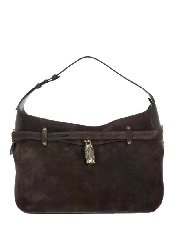 Borbonese Suede Padlock Hobo Shoulder Bag - Brown