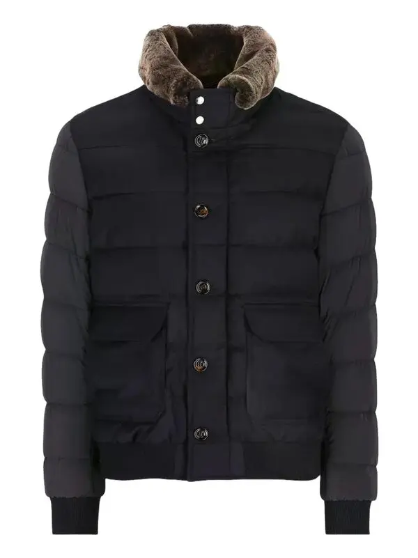 MOORER Fur-collar Quilted Jacket - Blue