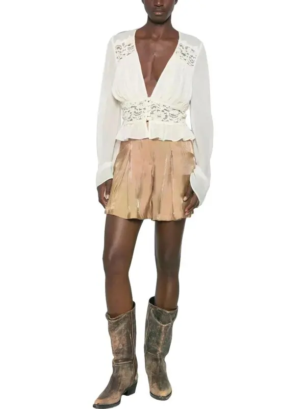 MARC ELLIS Pleated Satin-finish Shorts - Neutrals