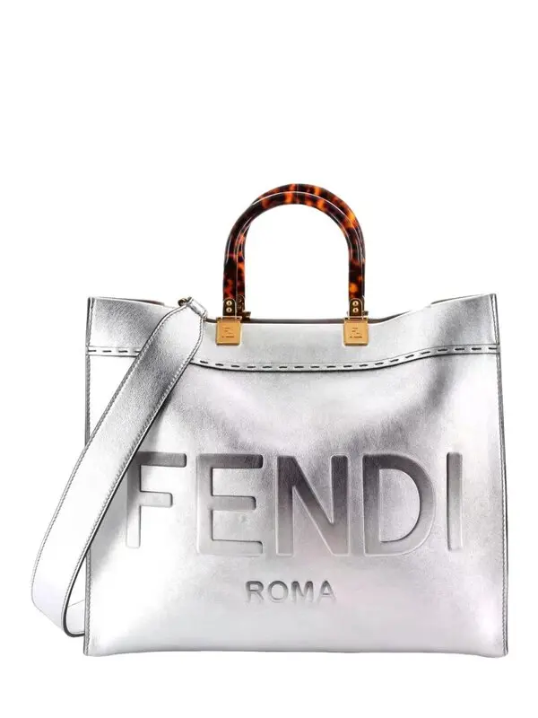Fendi Medium Sunshine Shopper Tote Bag - Silver