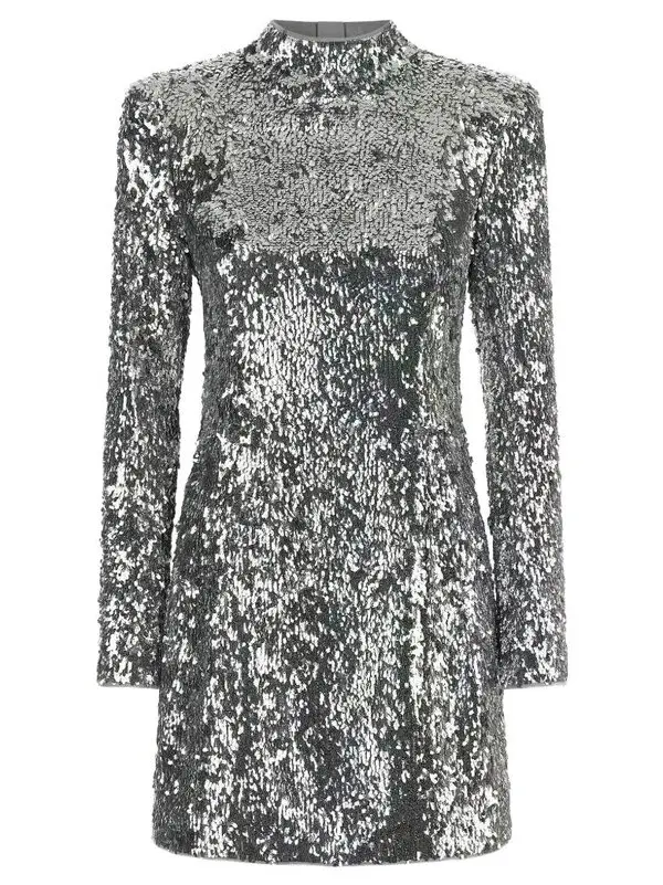 Balmain Sequin-embellished Structured-shoulder Mini Dress - Silver