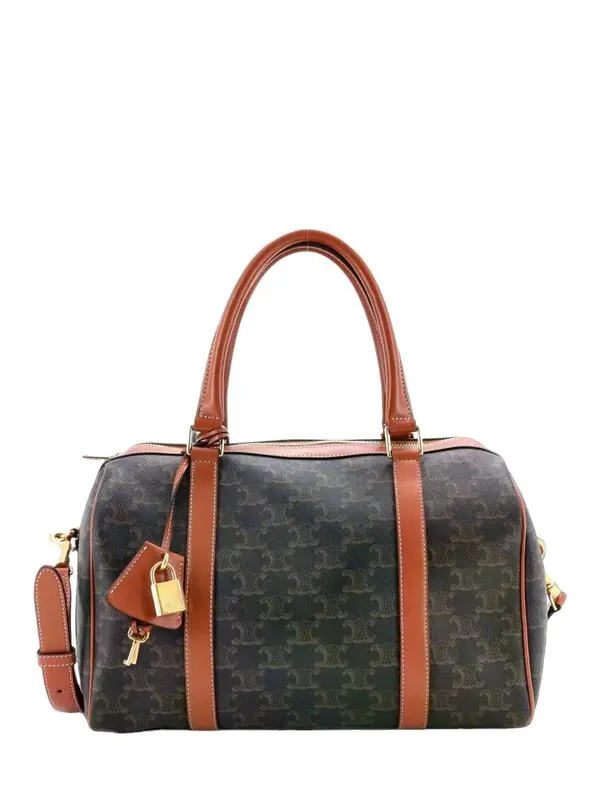 Celine Triomphe Coated Canvas Boston Handbag - Brown