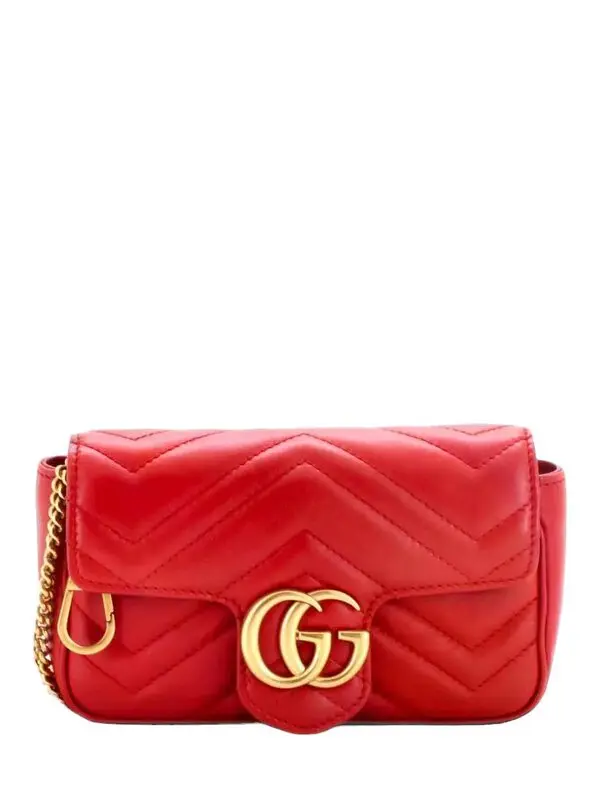 Gucci Gg Marmont Flap Bag Matelassé Leather Super Mini Crossbody Bag - Red