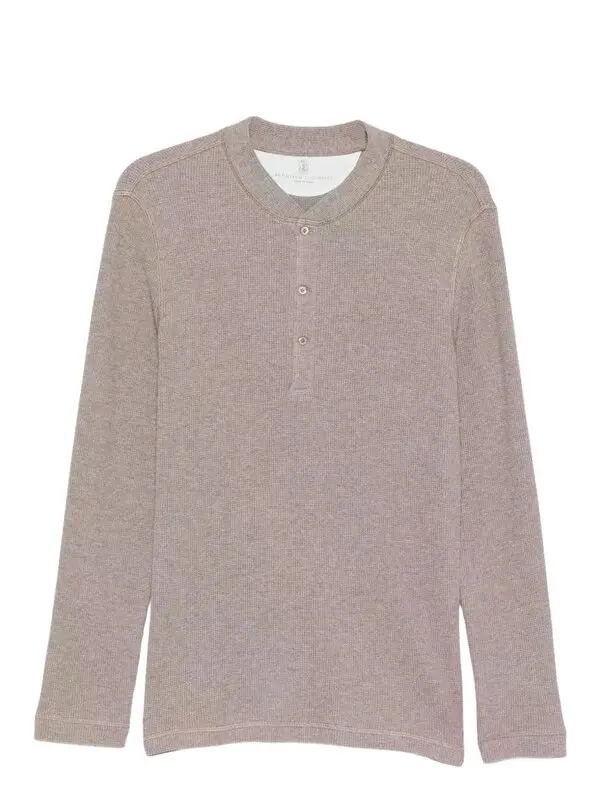 Brunello Cucinelli Henley-neck Waffle-knit Sweater - Grey