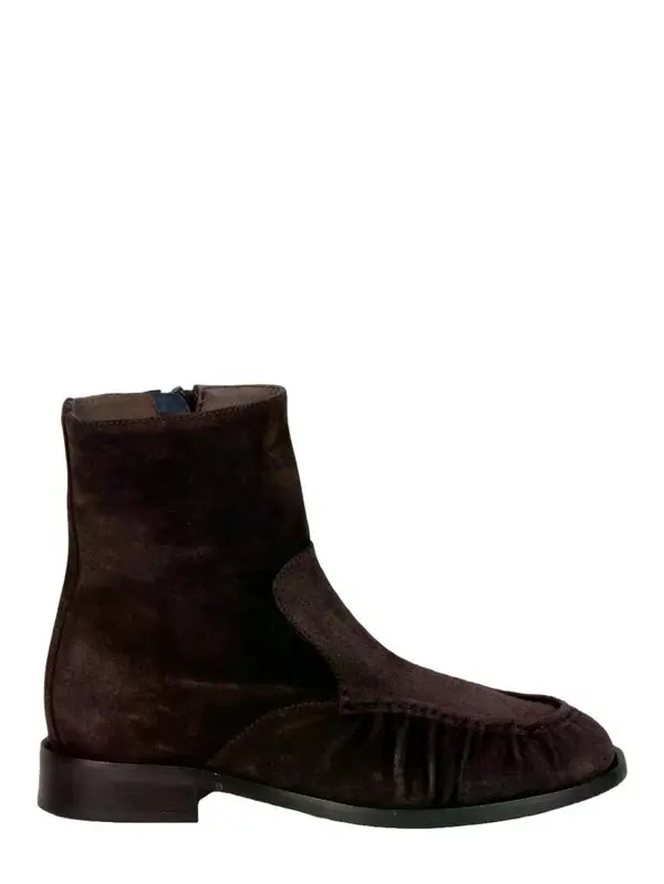 Status Ruched Suede Ankle Boots - Brown