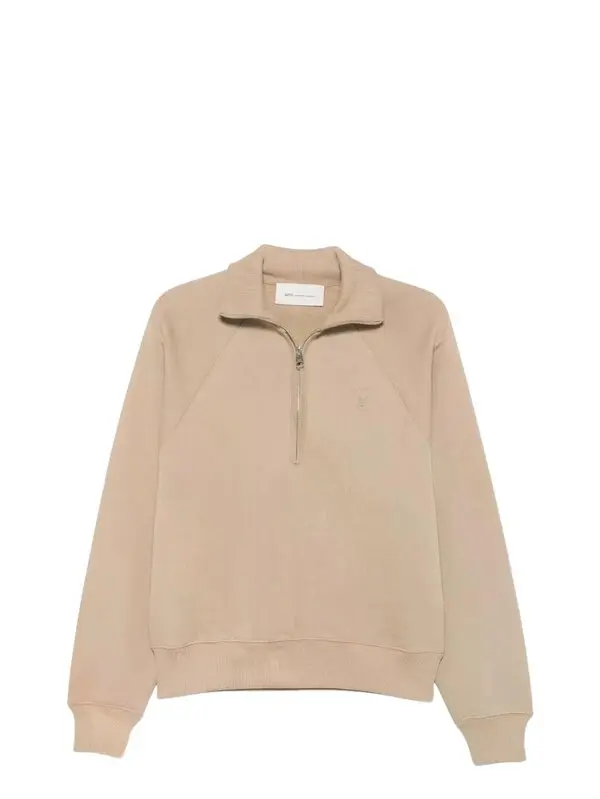 AMI Paris De Coeur Quarter-zip Sweater - Neutrals