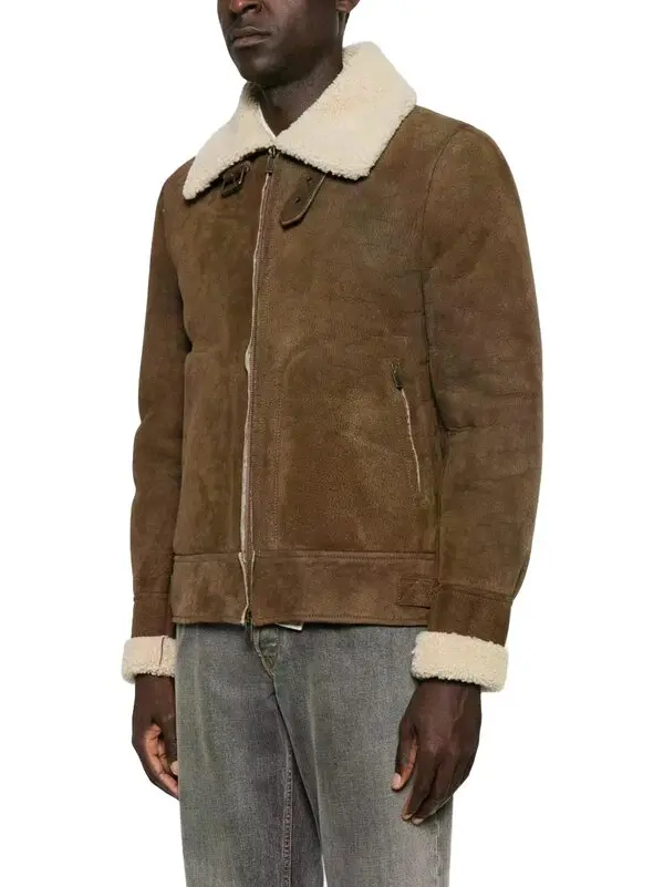 SALVATORE SANTORO Shearling-trim Leather Jacket - Brown