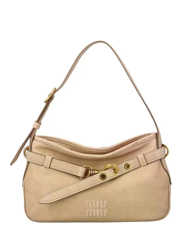 Miu Miu Logo-embossed Buckled Shoulder Bag - Neutrals