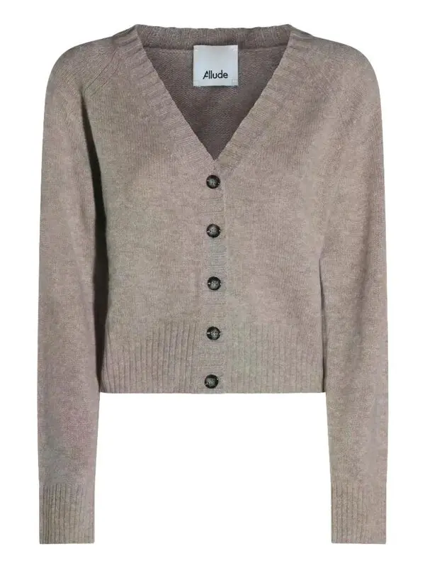 ALLUDE Cashmere V-neck Button-down Cardigan - Neutrals