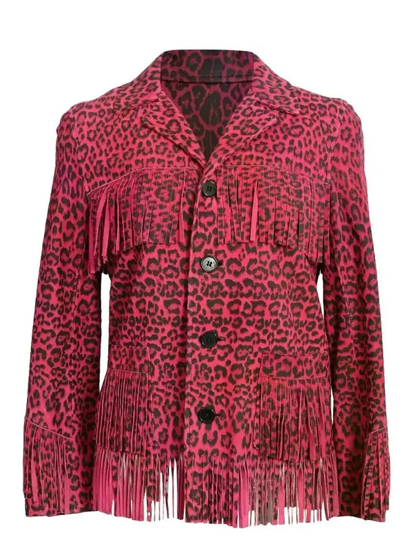 Saint Laurent Leopard-print Fringed Jacket - Pink