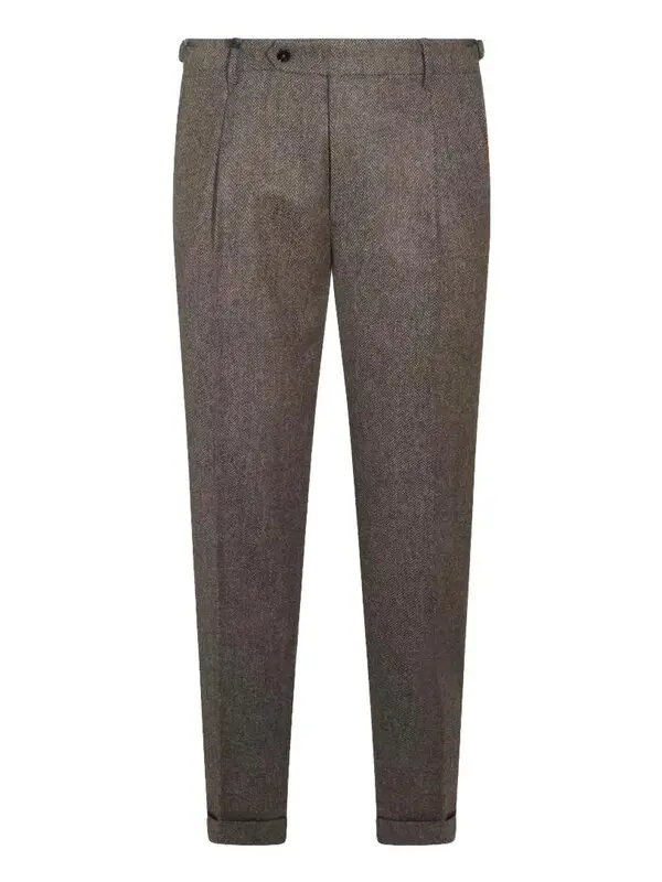 BERWICH Herringbone Pleat-detail Trousers - Grey