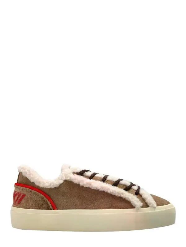 Inuikii Lila Shearling Lace Up Shearling-trim Sneakers - Brown