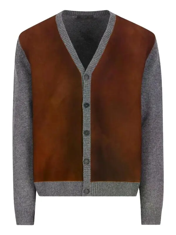 Prada Suede-panelled Wool Cardigan - Grey