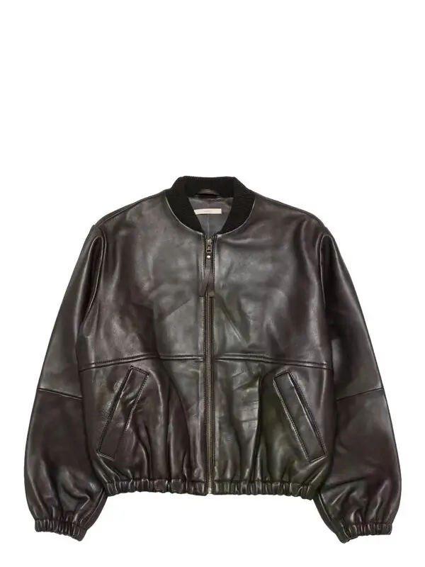 SESSUN Leather Bomber Jacket - Brown