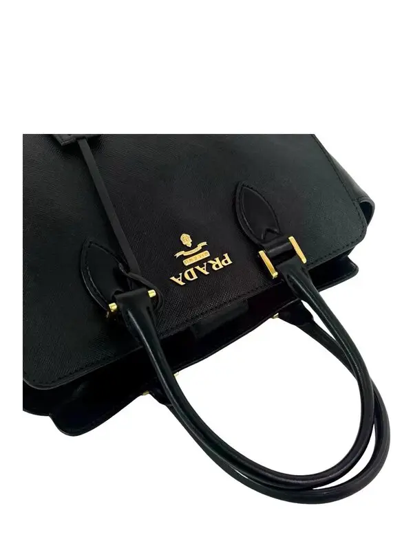 Prada Saffiano And Soft Calf Satchel - Black