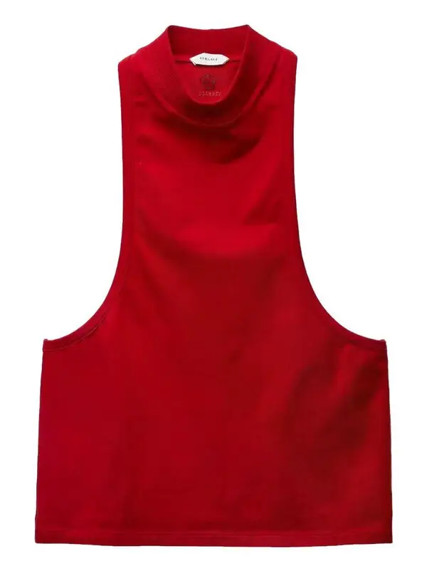 Versace Embroidered-logo Stretch Cotton-jersey Tank Top - Red