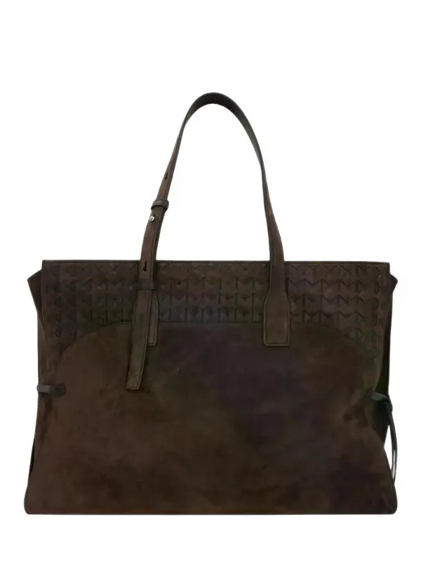 SERAPIAN Large Mosaico Suede Tote Bag - Brown