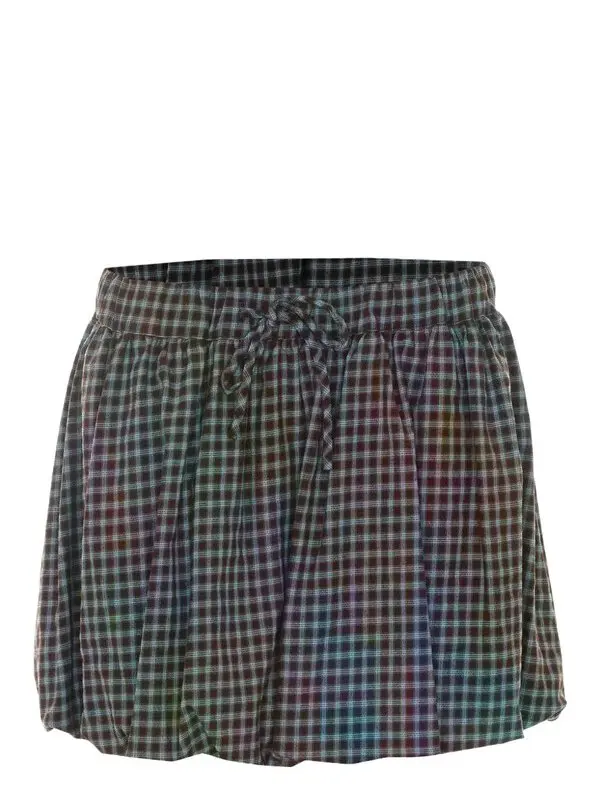 ELEH Check-pattern Balloon-motif Mini Skort - Brown