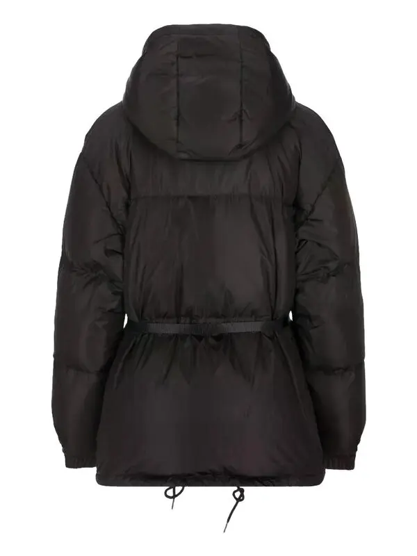 Prada Belted Hooded Puffer Coat - Black