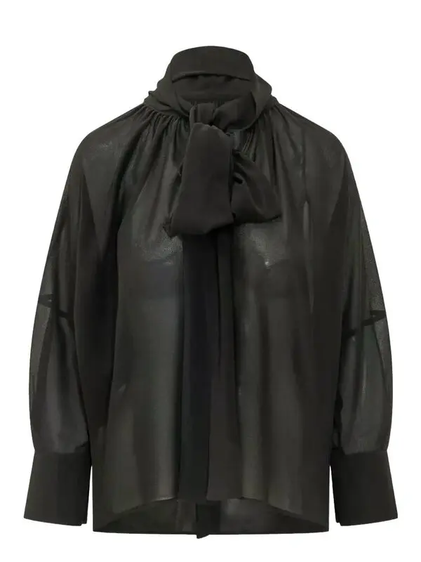 LE SULLY STUDIO Pussy-bow Semi-sheer Blouse - Black