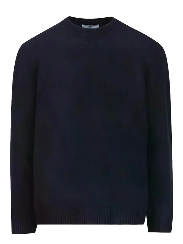 Prada Leather-patch Crew-neck Sweater - Blue