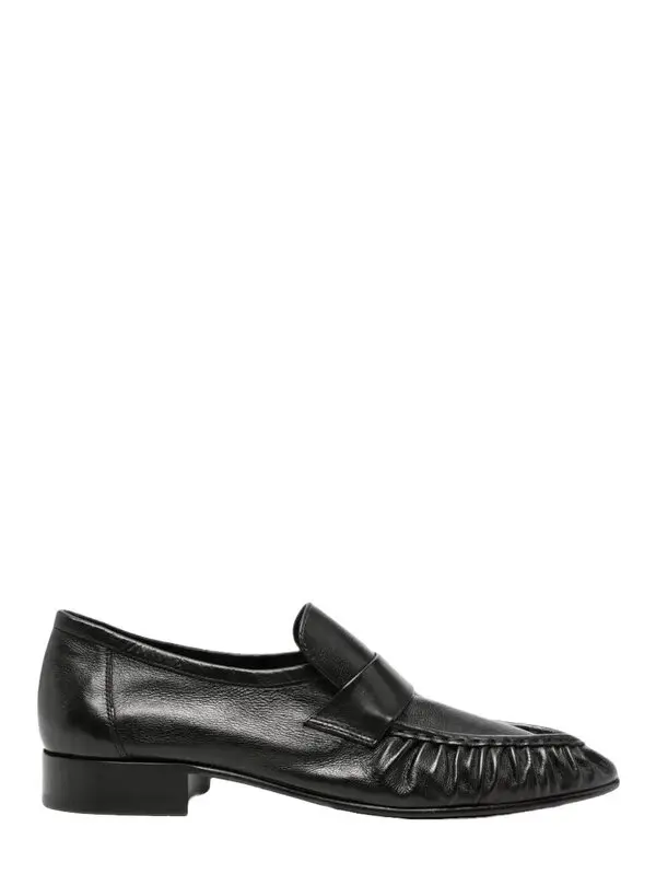 THE ROW Ruched Leather Loafers - Black