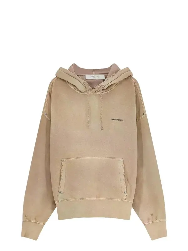 GOLDEN GOOSE Distressed Logo-print Hoodie - Neutrals