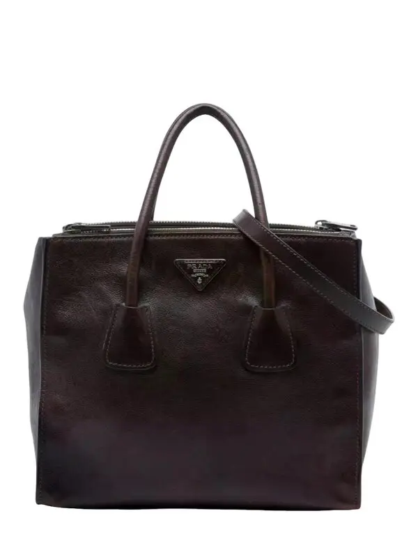 Prada 2013-2026 Glace Calf Twin Pocket Double Handle Satchel - Brown