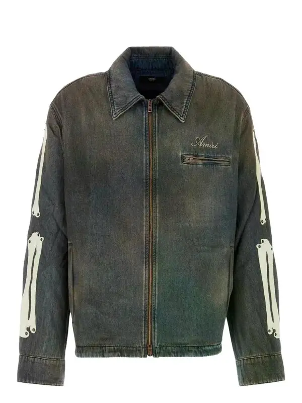 Amiri Skeltal Appliqué Denim Jacket - Grey