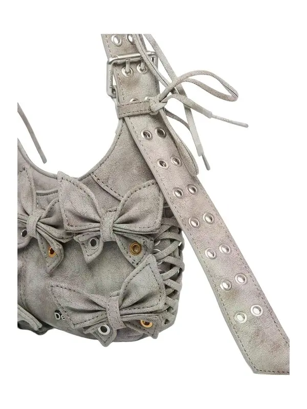 Desigual Mini Nickel Haiti Bow-embellished Lace-up Shoulder Bag - Grey