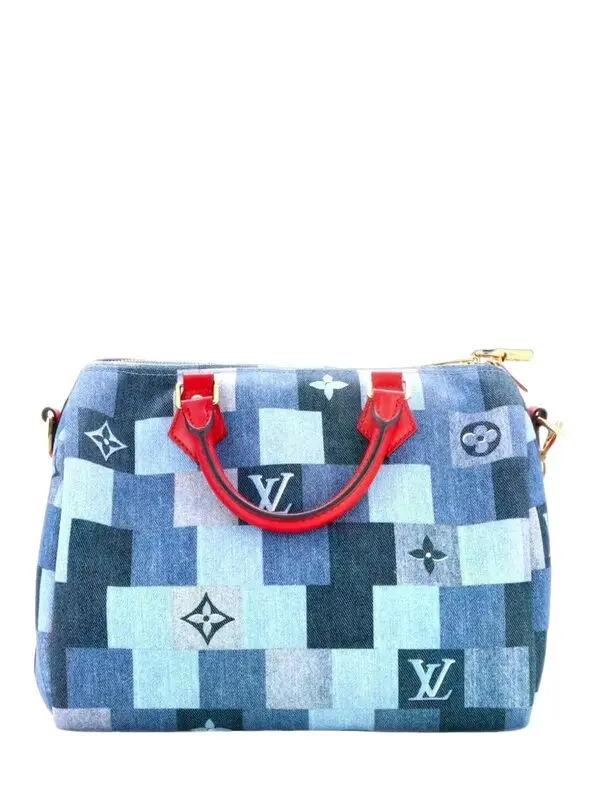 LOUIS VUITTON Speedy Bandouliere Bag Damier And Monogram Patchwork Denim 30 Shoulder Bag - Blue