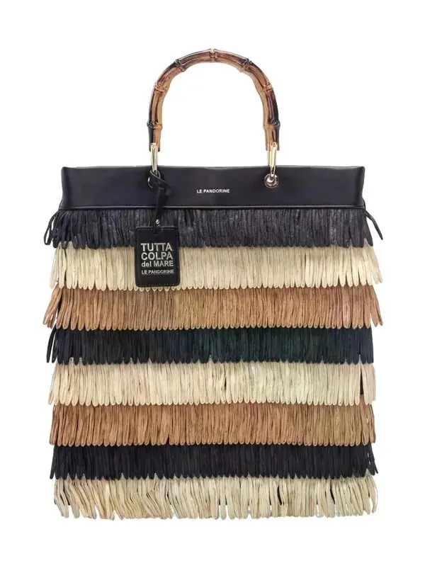 LE PANDORINE Marcy Fringe-detail Bamboo-handle Tote Bag - Black