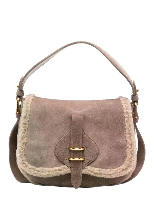 COCCINELLE Shearling-trim Suede Shoulder Bag - Grey