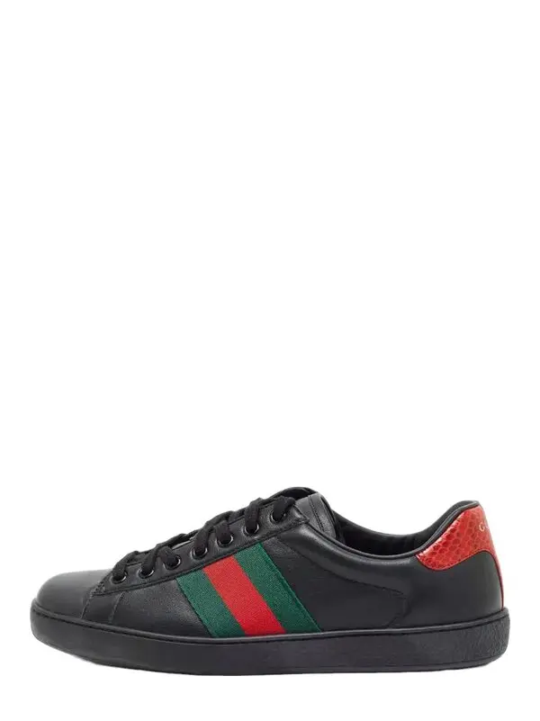 Gucci Ace Web Leather Sneakers - Black