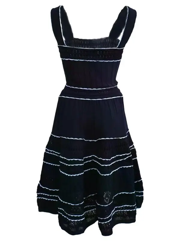 Sandro Pointelle-knit Fit-and-flare Dress - Blue