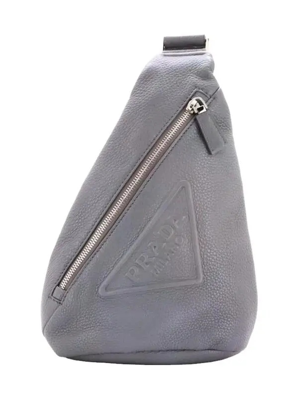 Prada Leather Triangle Logo Backpack - Grey