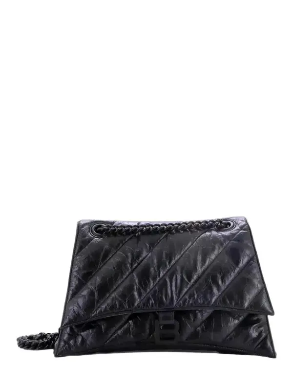 Balenciaga Crush Chain Flap Bag Quilted Crushed Calfskin Medium Shoulder Bag - Black