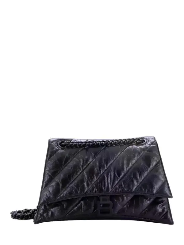 Balenciaga Crush Chain Flap Bag Quilted Crushed Calfskin Medium Shoulder Bag - Black