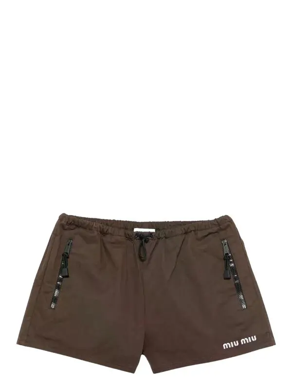 Miu Miu Logo-embroidered Gabardine Shorts - Brown