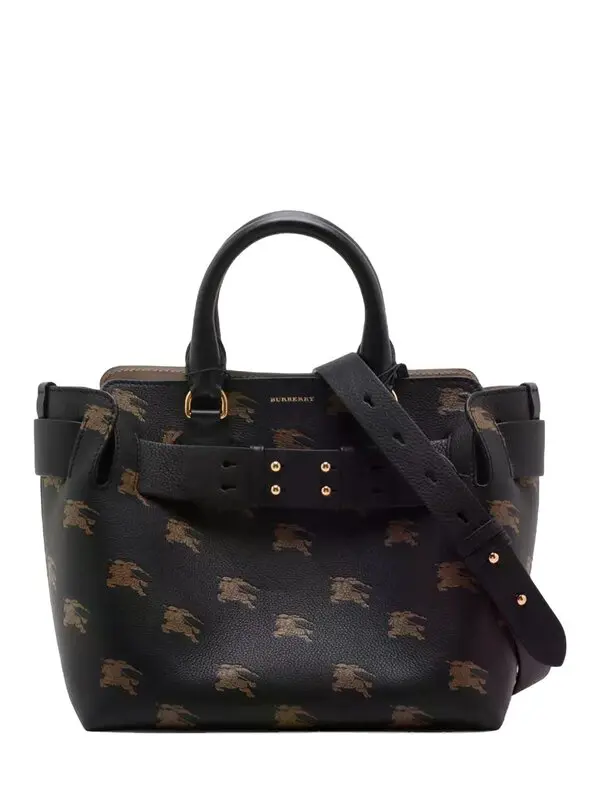 Burberry Small Grained Calfskin Embroidered Equestrian Knight Marais Belt Bag Satchel - Black