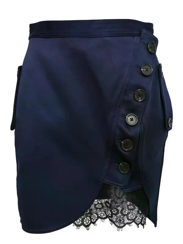 SELF-PORTRAIT Lace-trim Buttoned Mini Skirt - Blue