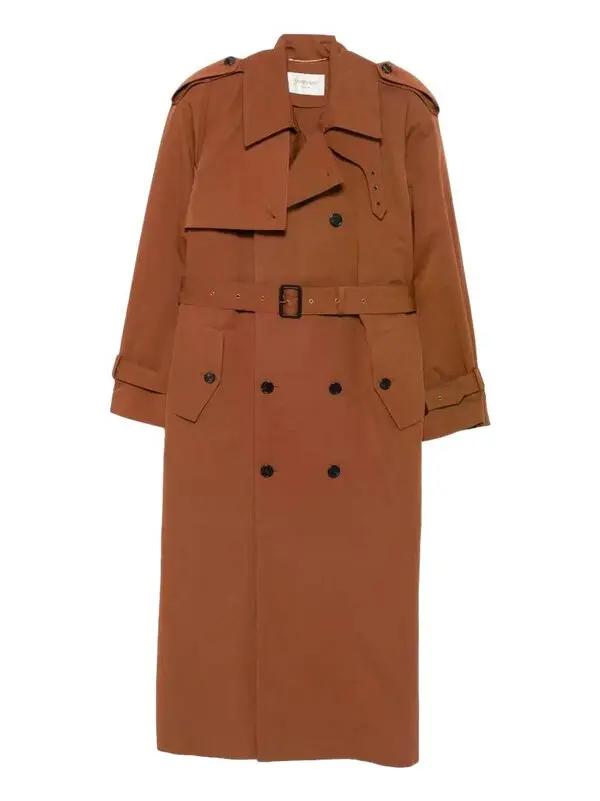 Saint Laurent Double-breasted Belted Trench Coat - Brown