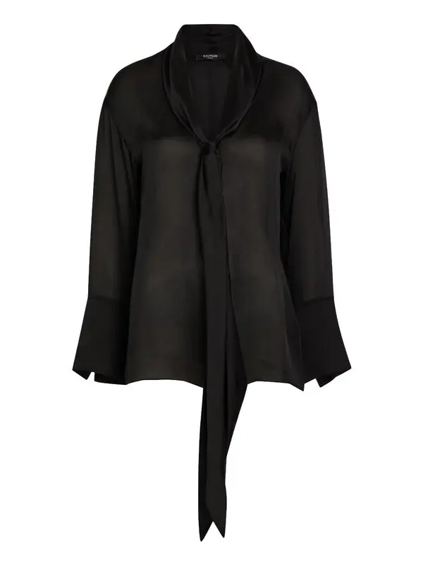 Balmain Scarf-effect Silk Blouse - Black