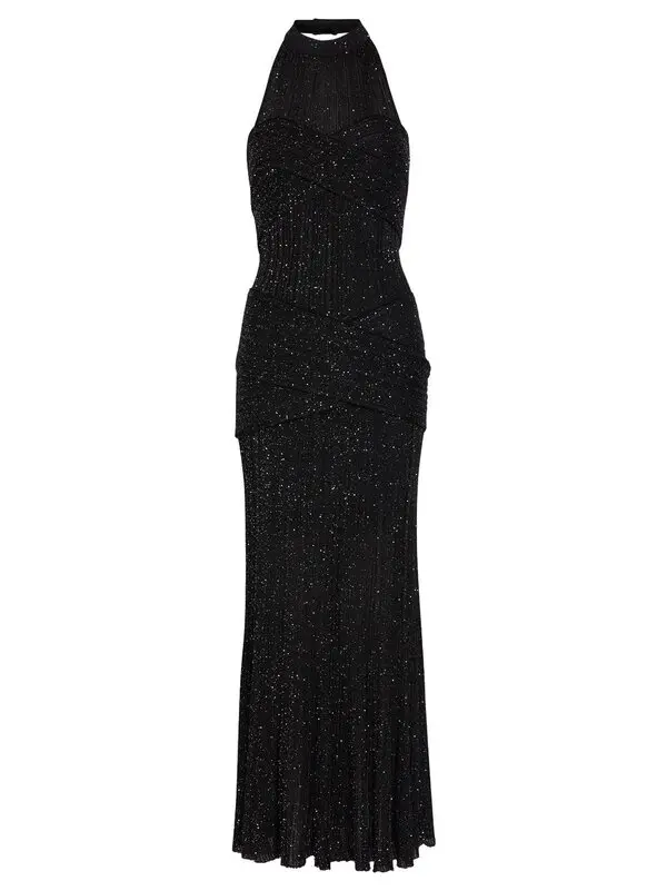 Balmain Sequin-embellished Fine-knit Maxi Dress - Black