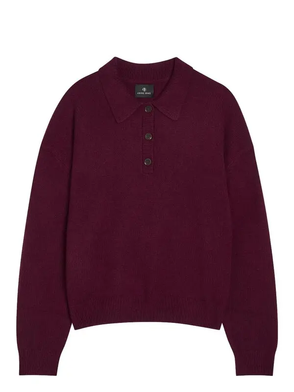 ANINE BING Lee Cashmere Polo Jumper - Dark Red