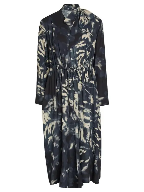 High Skive Printed Crepe Midi Shirt Dress - Navy