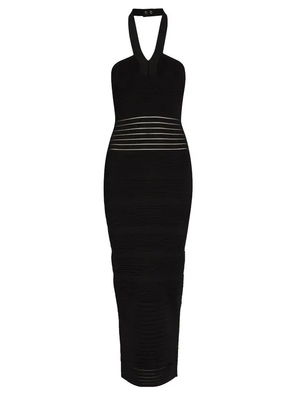 Balmain Ribbed Knit Midi Dress - Black