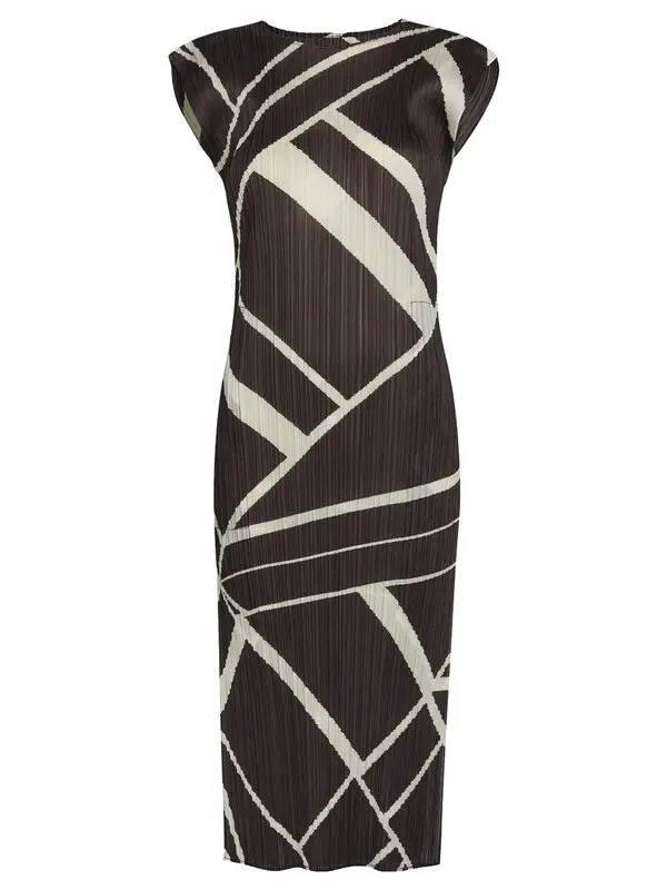 Issey Miyake Pleated Printed Woven Midi Dress - Charcoal
