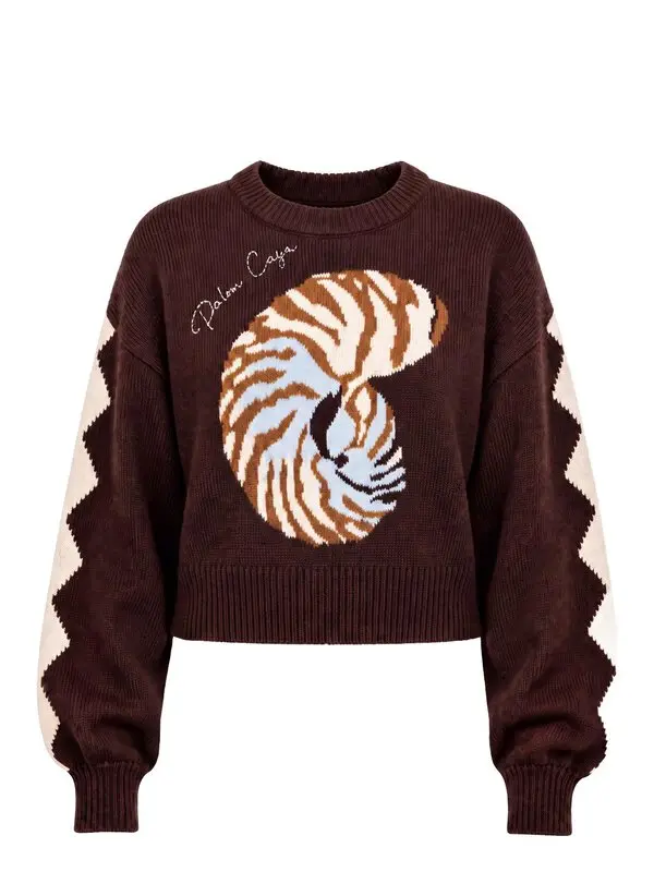 PALM COLLECTIVE Tiger Shell Knit Sweater - Brown