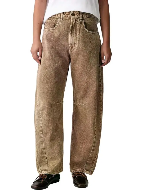 AERONAUTICA MILITARE Acid-wash Wide-leg Barrel-fit Jeans - Brown